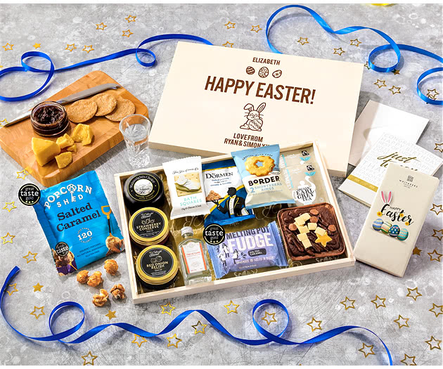 Easter Biscuit, Cheese & Cake Tea Time Letterbox Hamper With Cornish ...