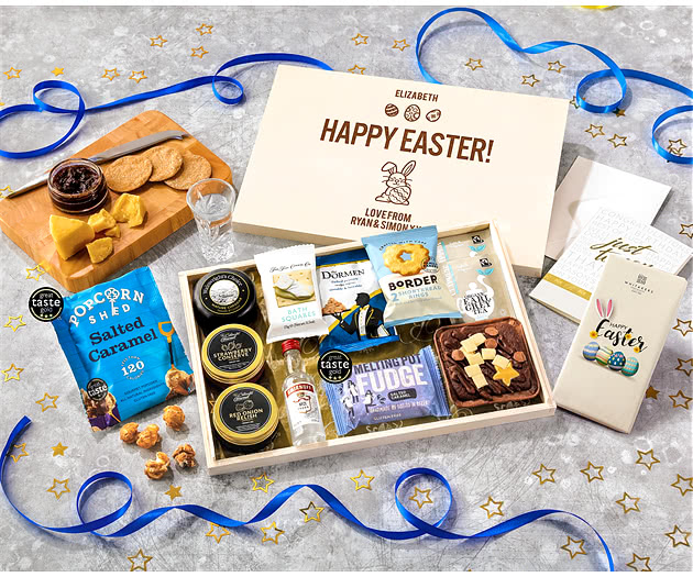 Easter Biscuit, Cheese & Cake Tea Time Letterbox Hamper With Smirnoff ...