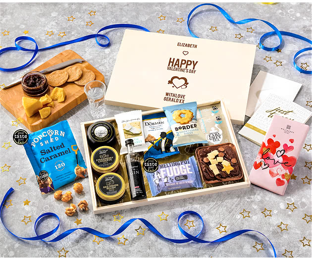 Valentine's Day Biscuit, Cheese & Cake Tea Time Letterbox Hamper With ...