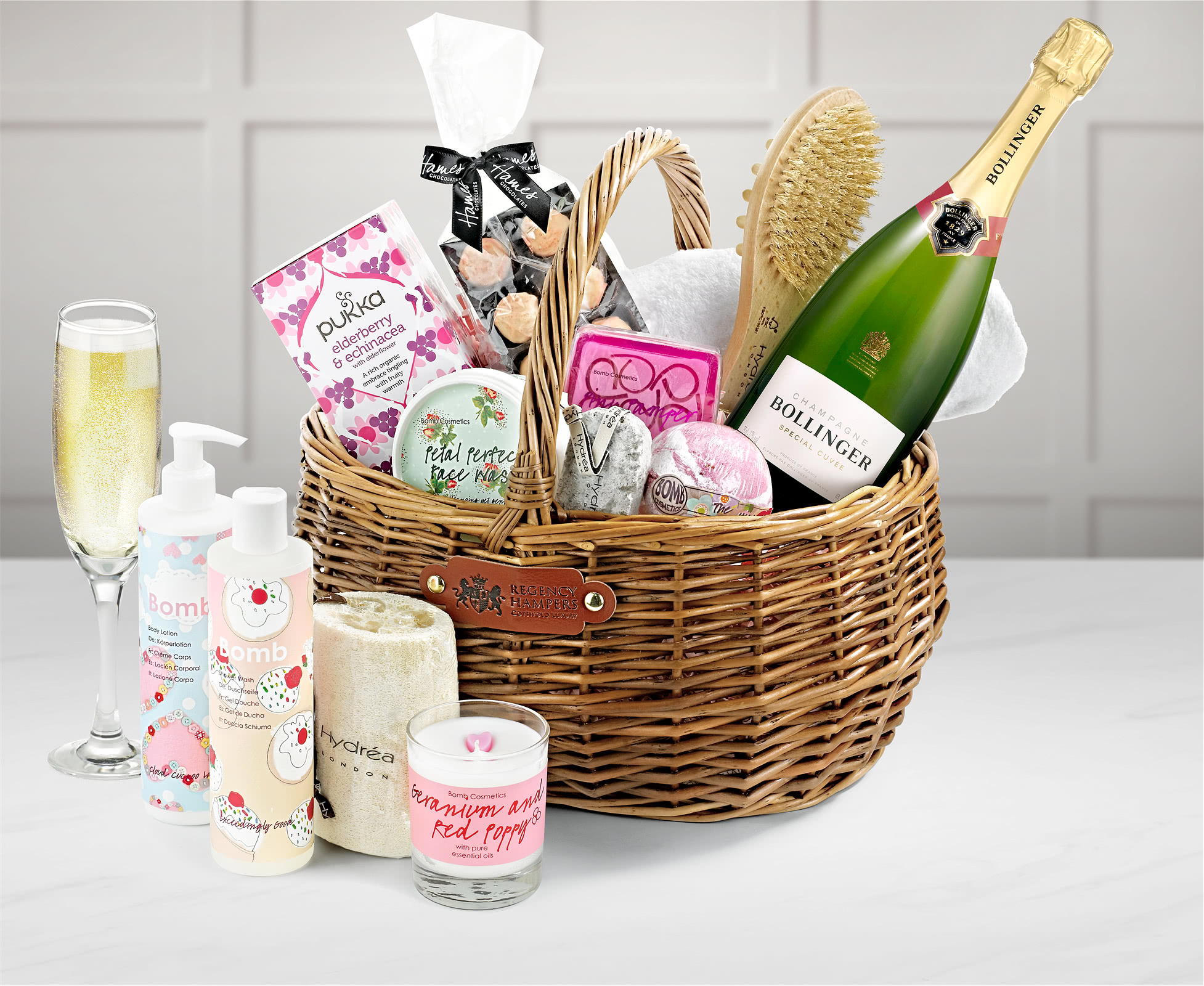 Luxury Pampering Set Gift Basket With Bollinger Champagne - Regency Hampers