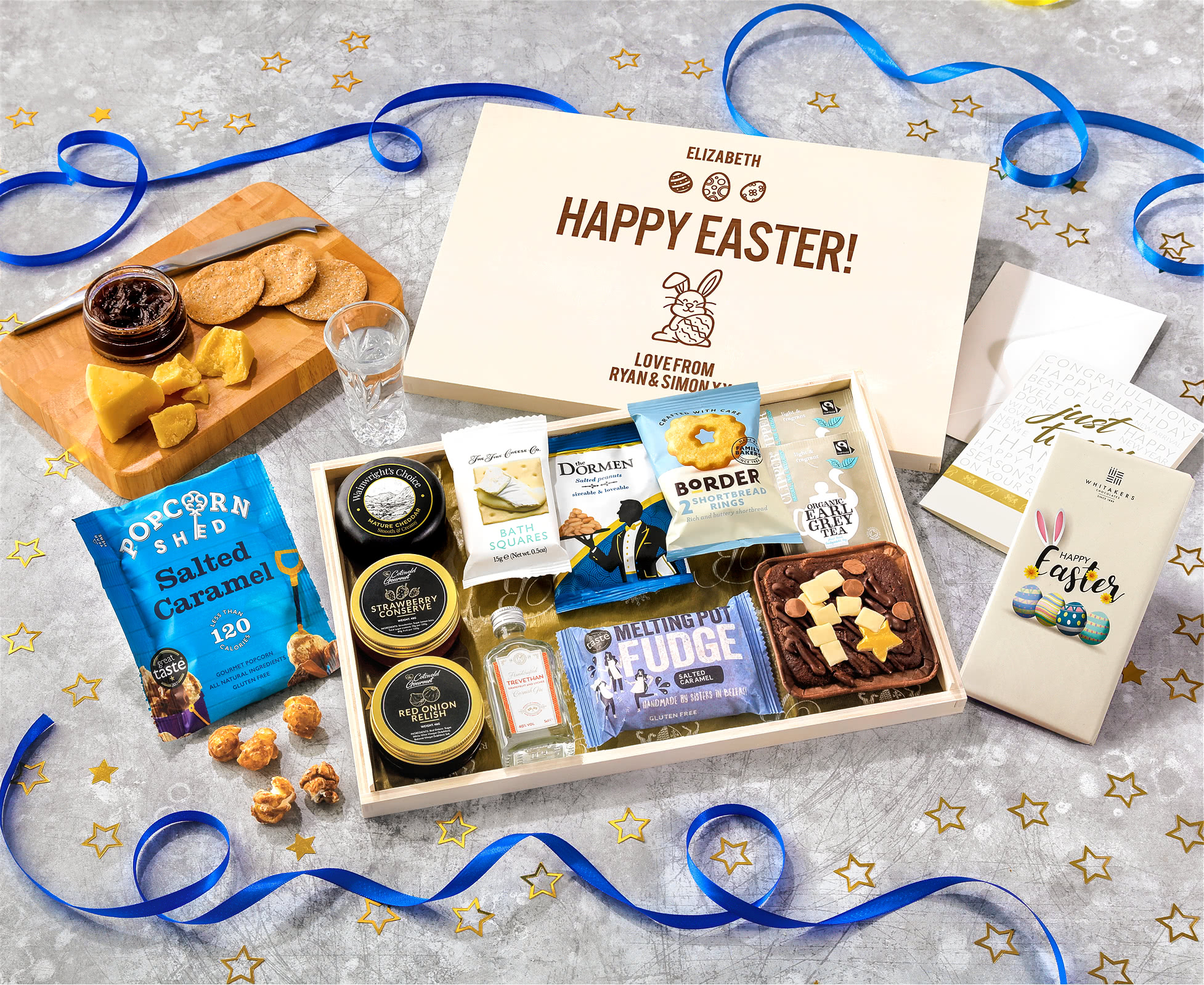 Easter Biscuit, Cheese & Cake Tea Time Letterbox Hamper With Cornish ...