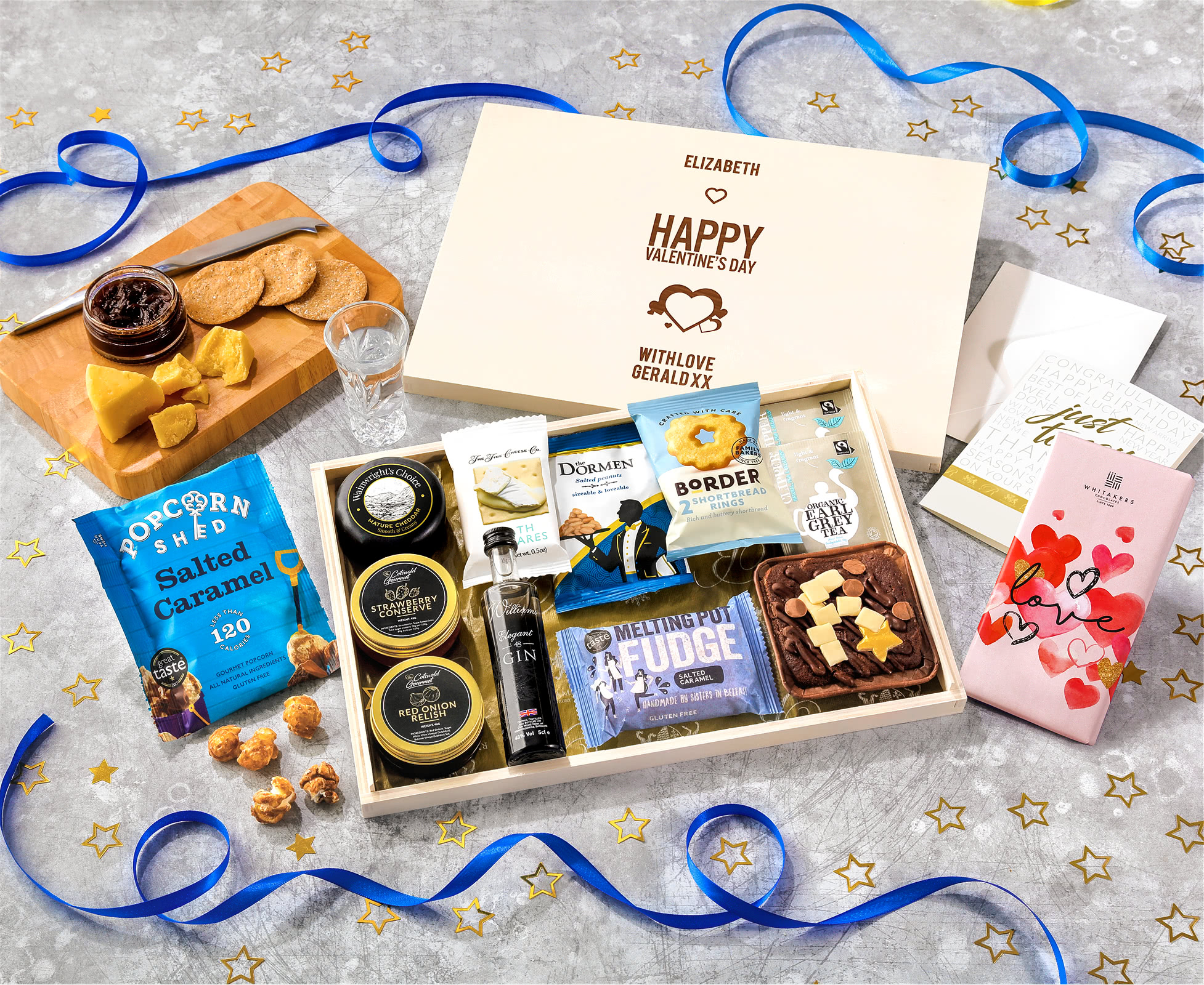 Valentine's Day Biscuit, Cheese & Cake Tea Time Letterbox Hamper With ...