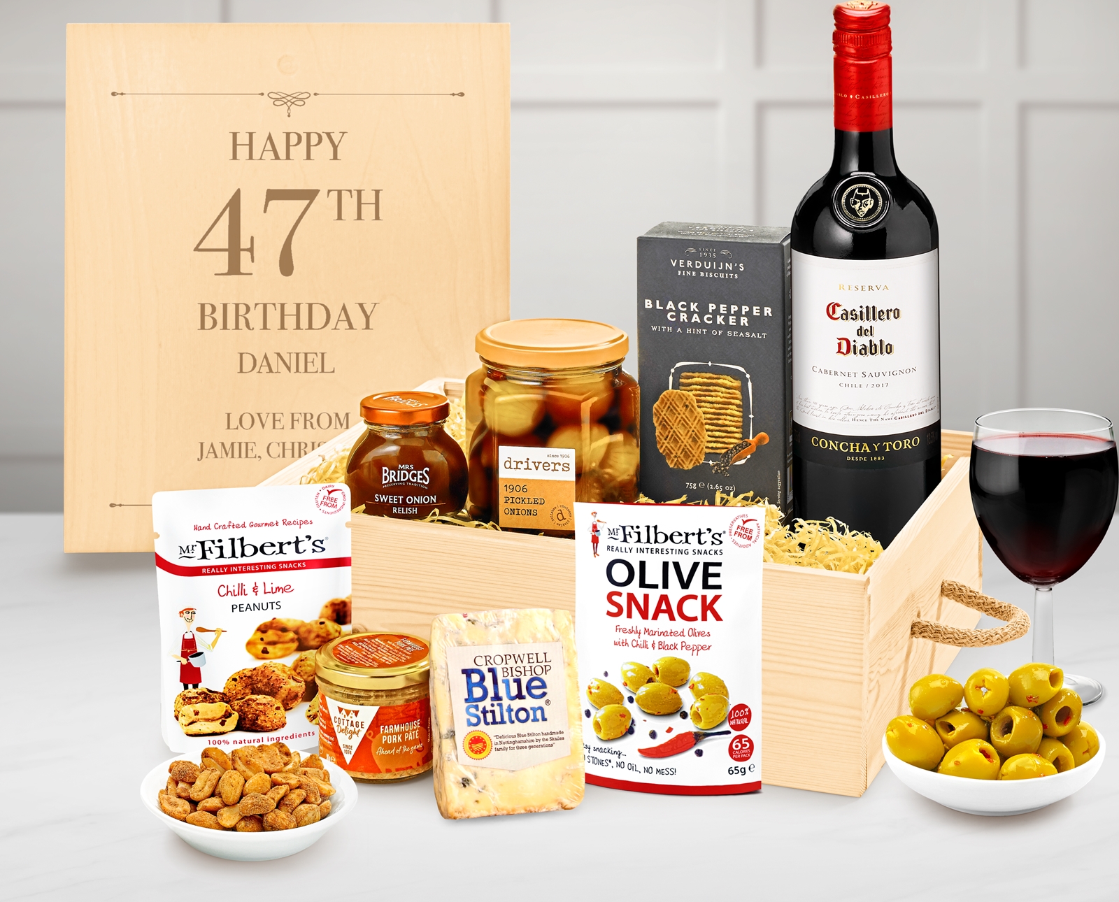 Birthday Personalised Cheese & Pâté Selection Gift Box With Red Wine ...