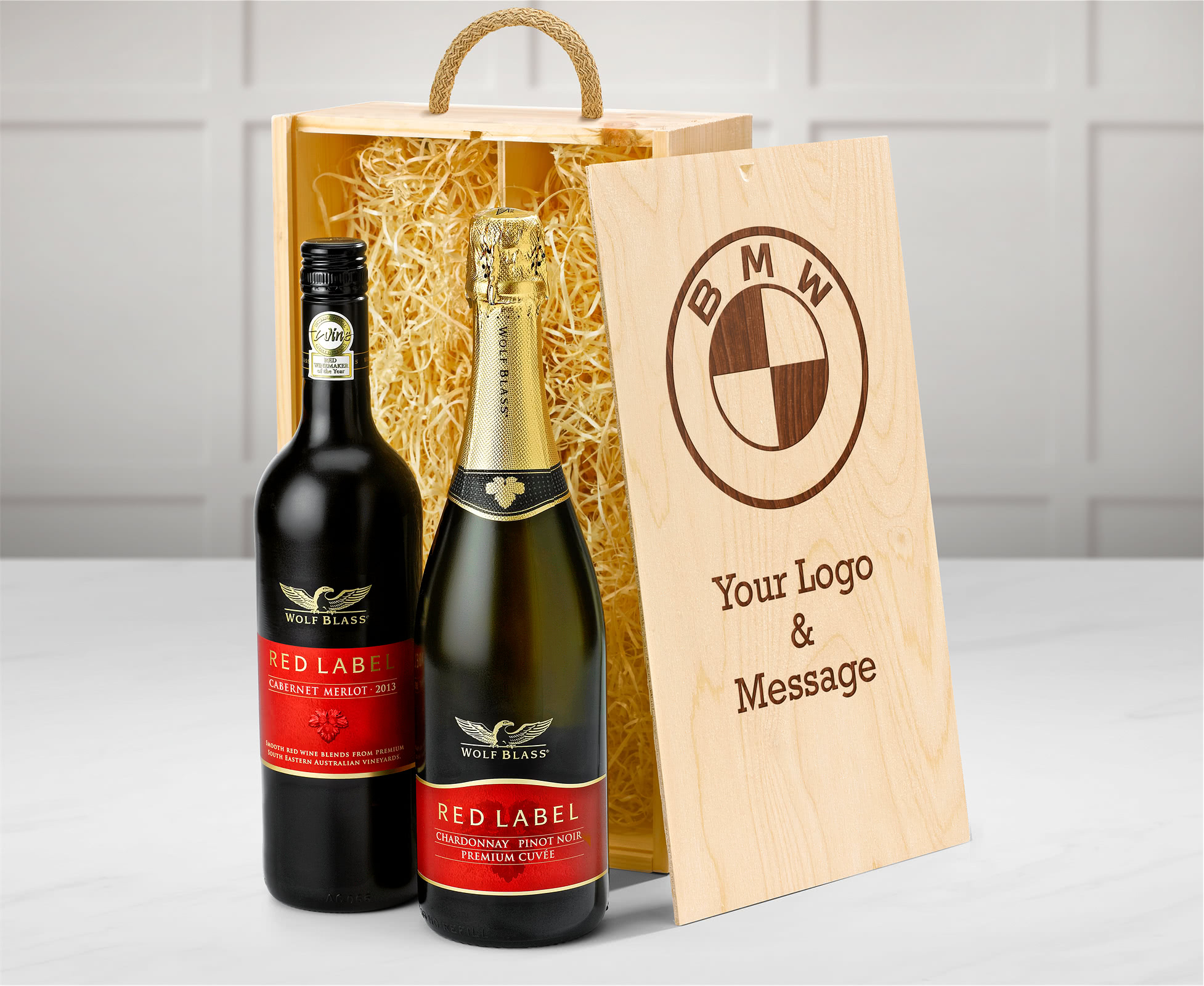 Bespoke Branded Red & Sparkling Wine Gift Box With Engraved Lid ...